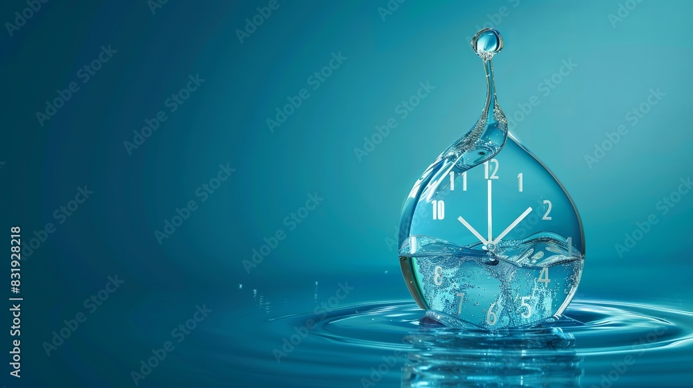 The idea of time as water. A glass clock with water dripping from it ...