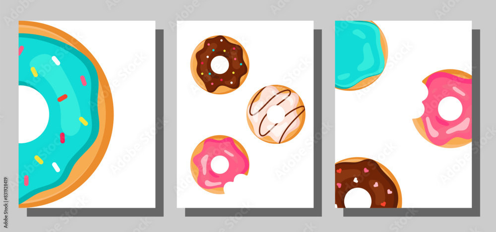 Posters with donuts. Donut party invitation design template vector ...