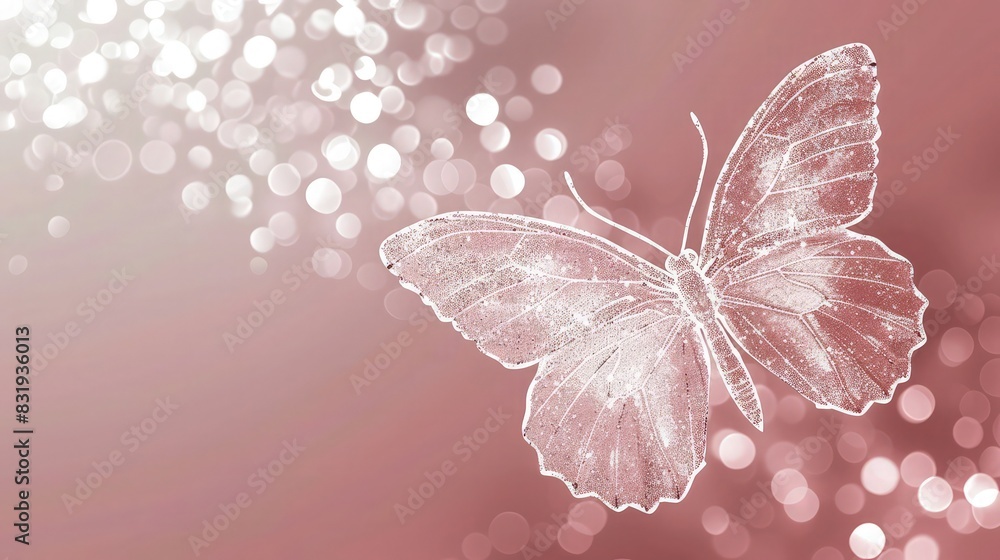 A muted pink background with a butterfly outlined in delicate white ...