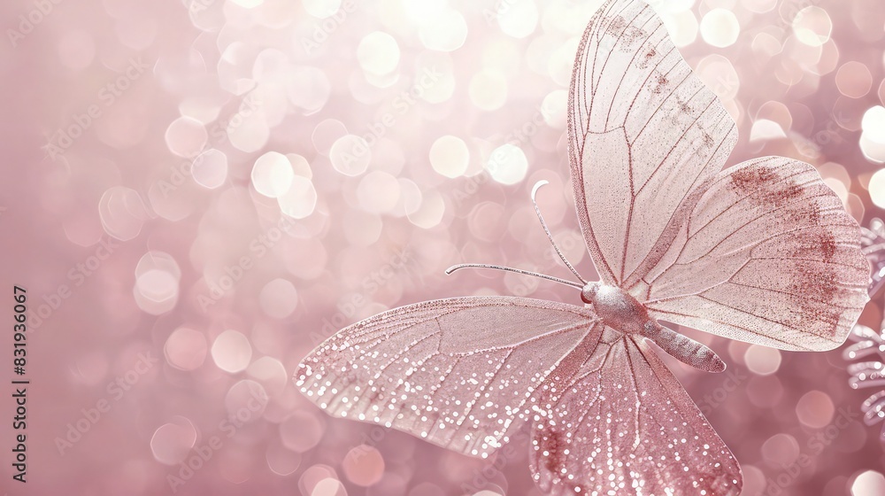A muted pink background with a butterfly outlined in delicate white ...