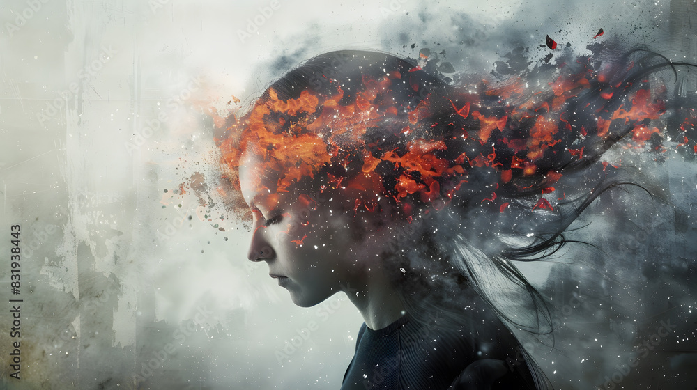 powerful visual metaphor of social media addiction, with a young woman ...