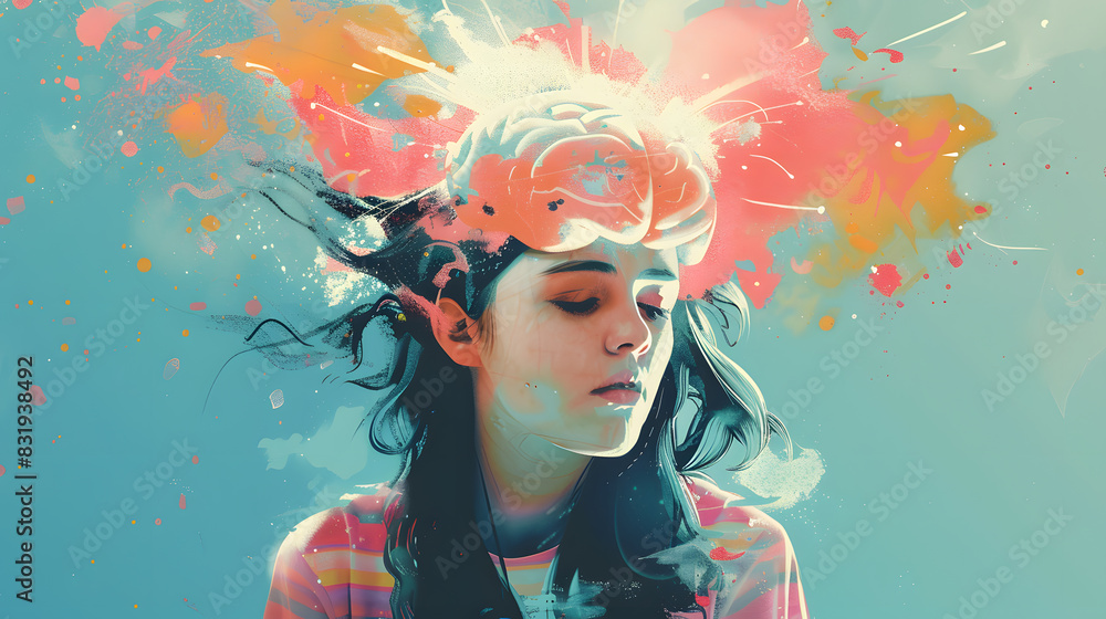 powerful visual metaphor of social media addiction, with a young woman ...