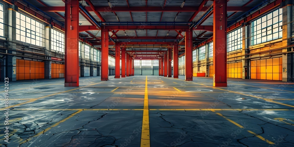 Desolate industrial parking lot in urban setting centered copy space ...