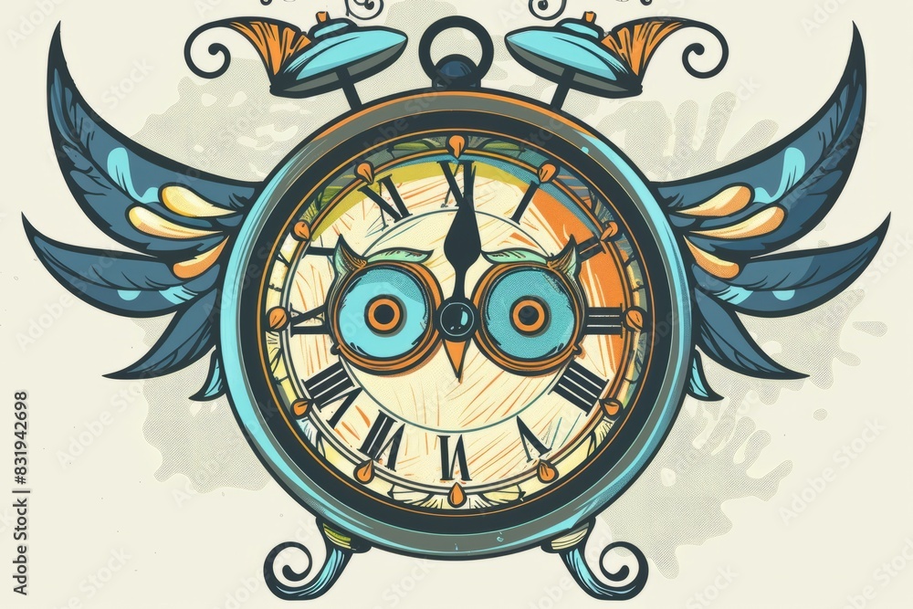 Cartoon cute doodles of a clock owl with eyes as clock faces and ...