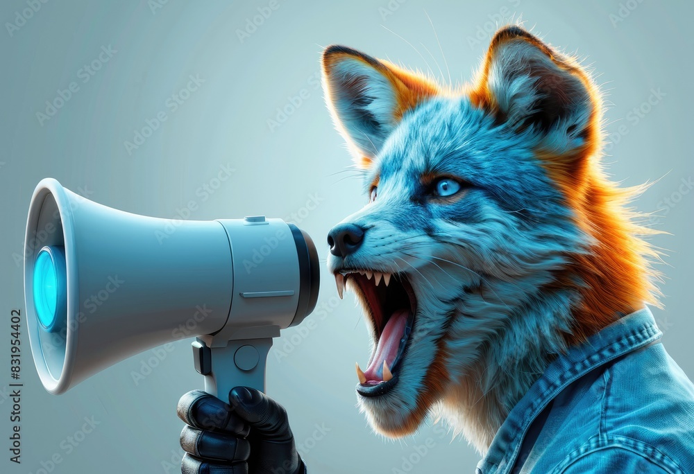 Fox hand-holding megaphones and spreading fake news artificial ...