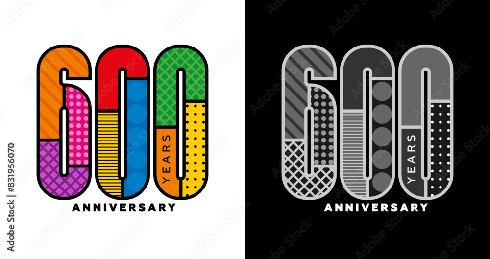 600th anniversary, six hundredth anniversary logo set, colorful logo ...