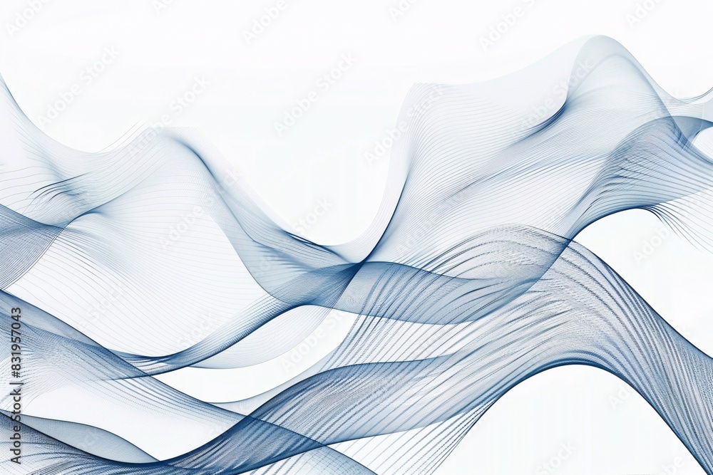 Modern white background with thin blue lines forming an abstract wave ...