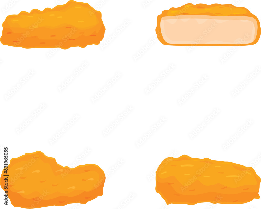 Chicken nugget icons set cartoon vector. Crispy fried chicken nugget ...