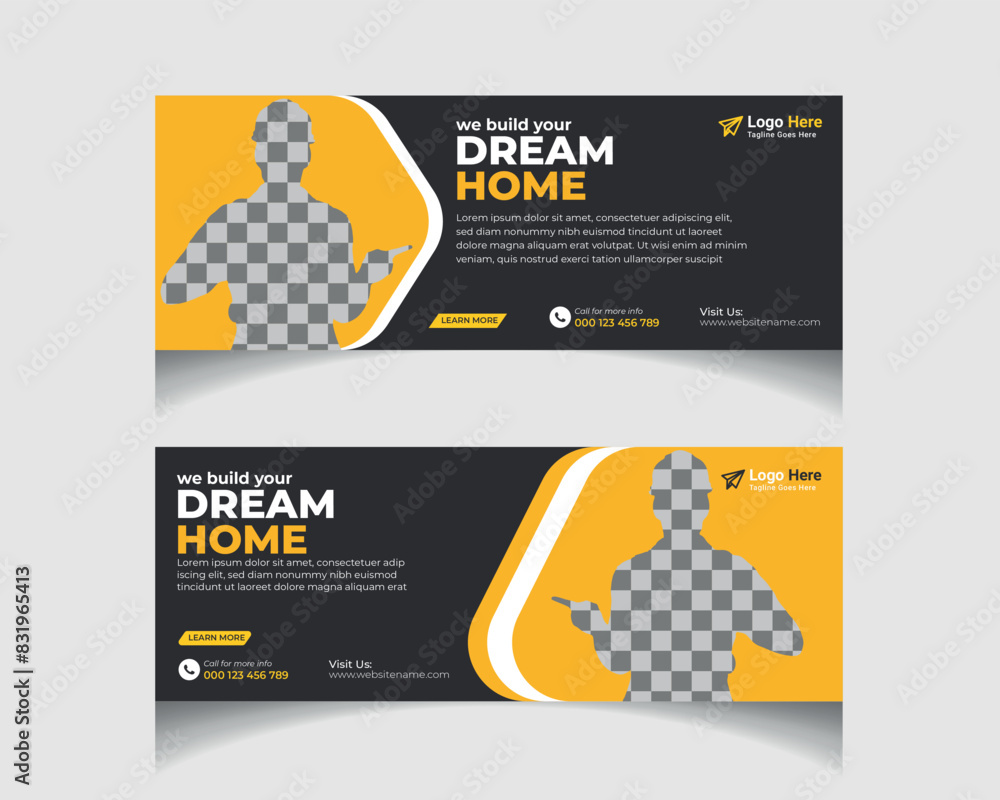 Vector construction social media post Facebook cover template design ...