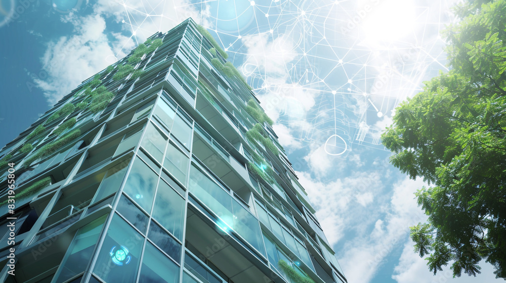 ภาพประกอบสต็อก Building management system integrating IoT sensors for ...