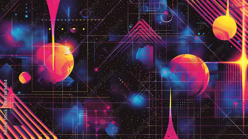 Modern collection of psychedelic and retrofuturistic geometric shapes ...