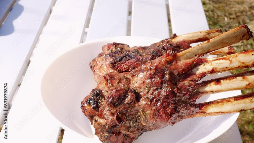 Discover roasted meat on bone displayed on table. The meat brings out ...