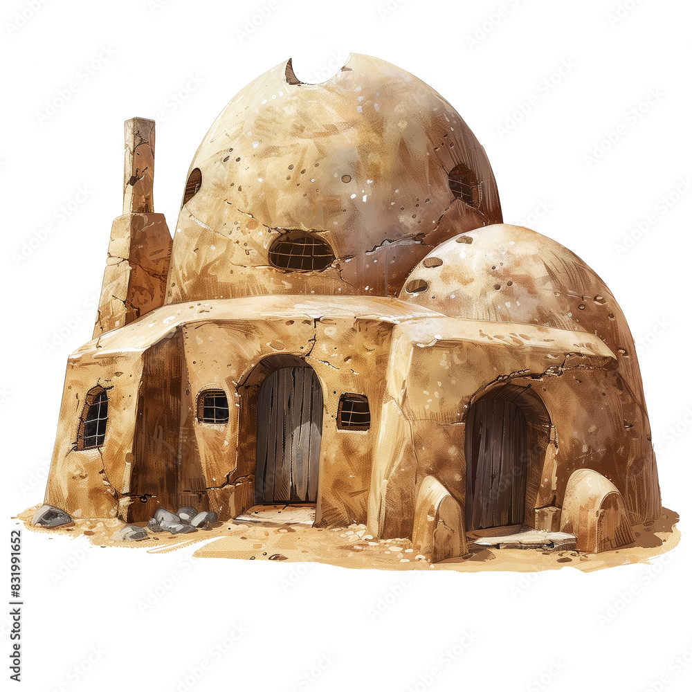 Dome-shaped sand hut building resembling a traditional desert dwelling ...