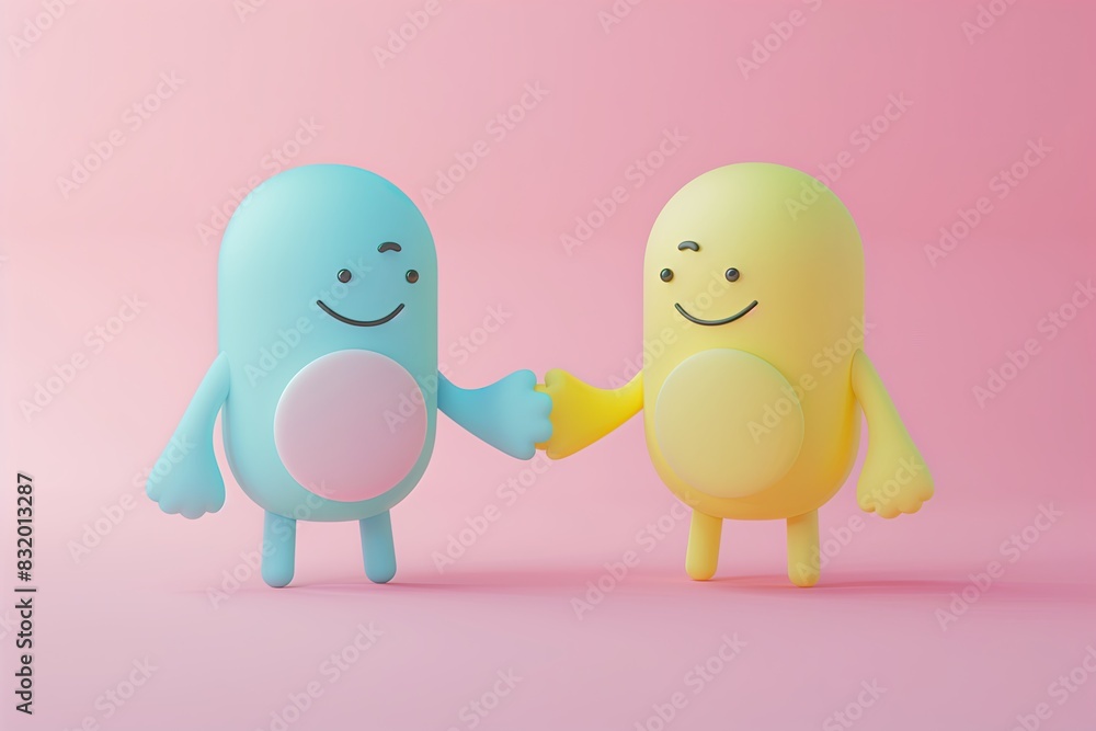3D render of two cute minimalistic cartoon characters shaking hands ...