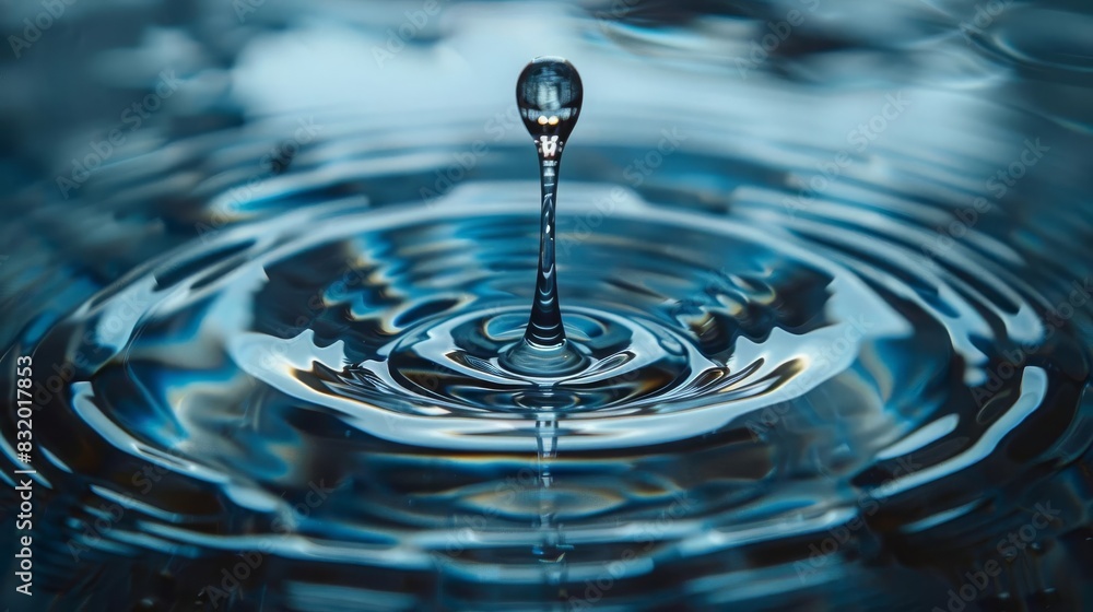 Macro shot of a single water drop hitting a smooth surface, forming ...
