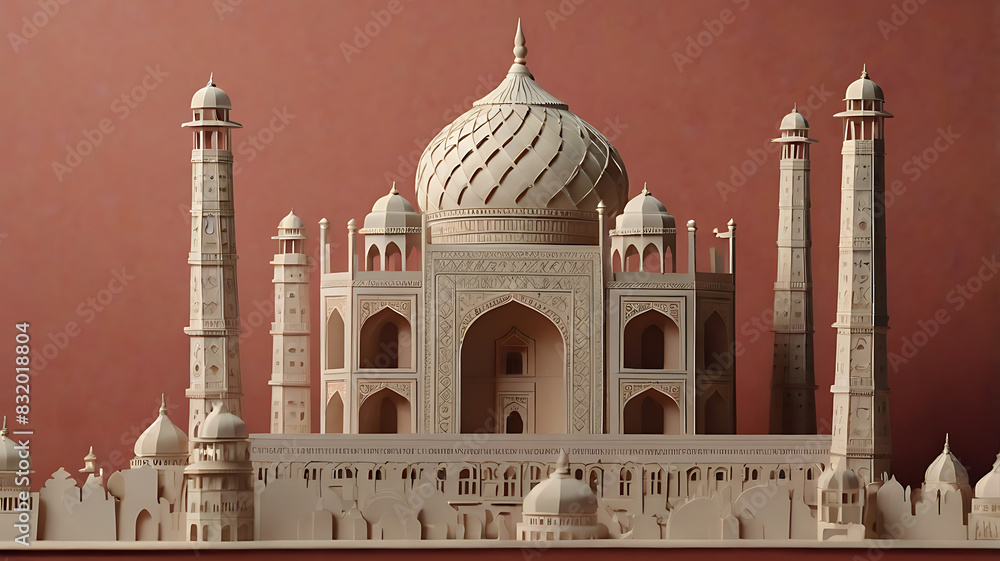 3D Template for Indian theme cards with taj mahal and Indian monuments ...