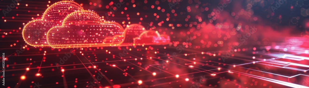 Red visual representation of cloud computing network problems, with ...