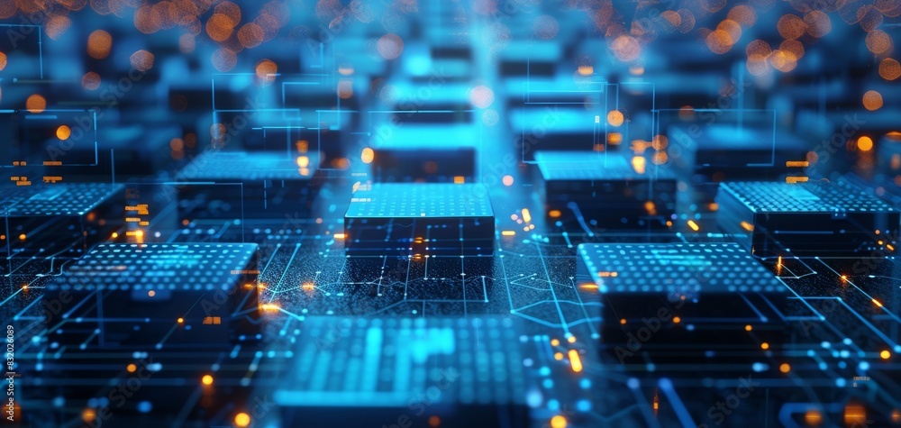 Abstract blue blockchain illustration in a 3D rendering, highlighting ...