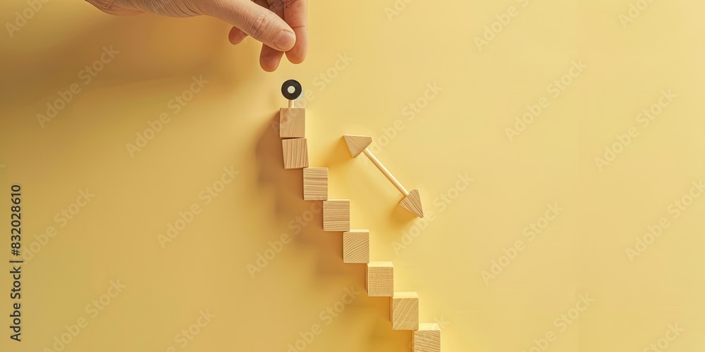 A hand reaching for the top of an arrow pointing upwards, leading to ...