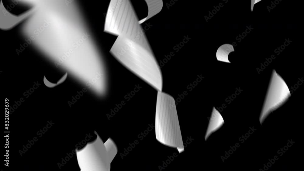 Blank white paper falling from above overlay, black background, Loop ...