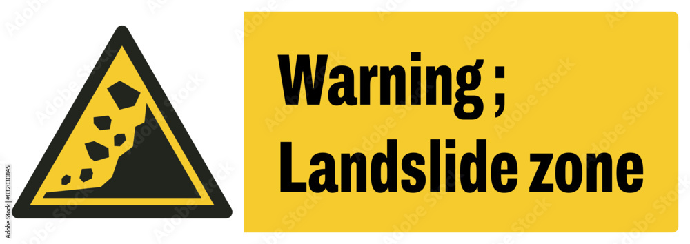 ISO warning safety signs_warning ; landslide zone landscape size 1/2 a4 ...