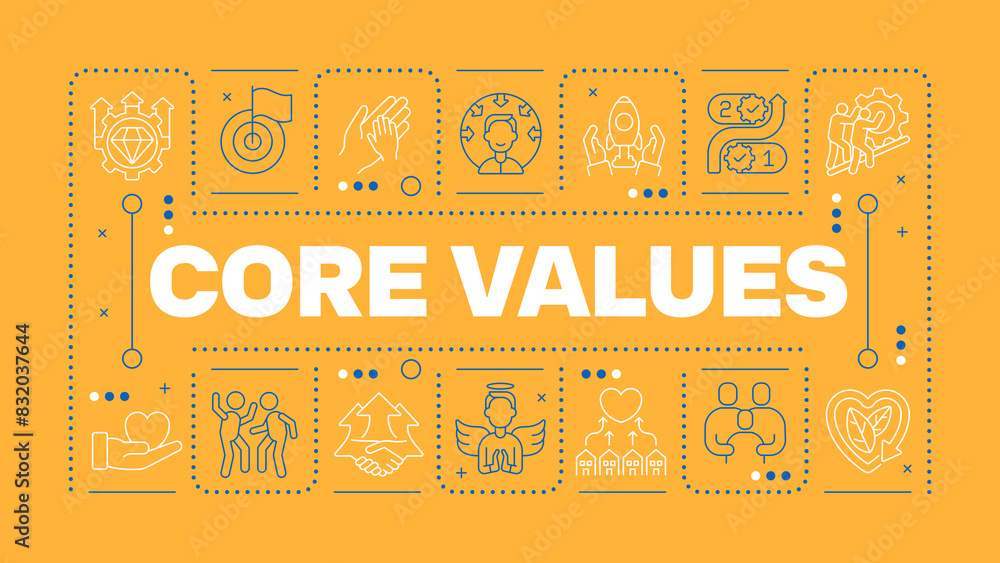 Core values orange word concept. Company principles. Social ...