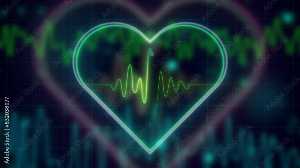 Neon heartbeat on tech background. 4k seamless loop animation.Heartbeat ...