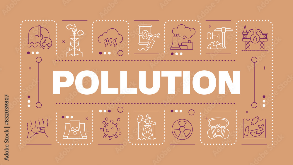 Pollution tan brown word concept. Air and water contamination. Toxic ...