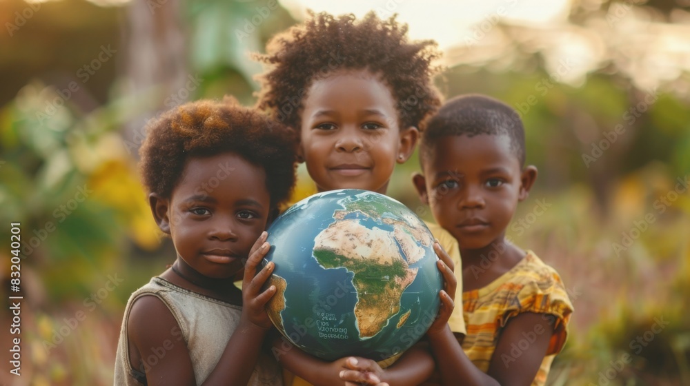 International day of peace concept with African Children holding earth ...