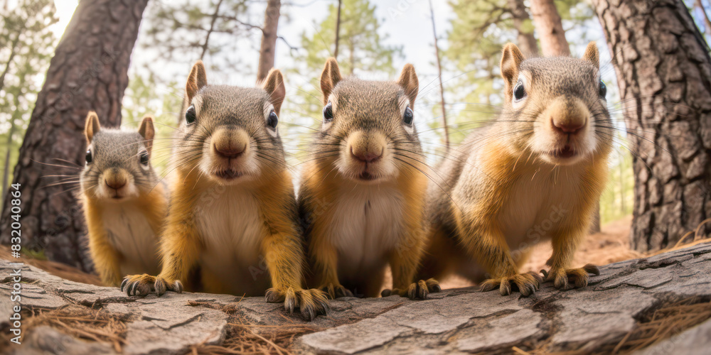 Curious Squirrels in the Forest Posing at Camera. A group of curious ...