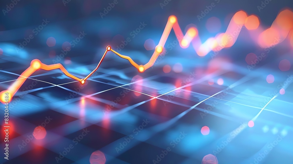 Sales Forecasting A smooth 3D line graph with a light trail indicating ...