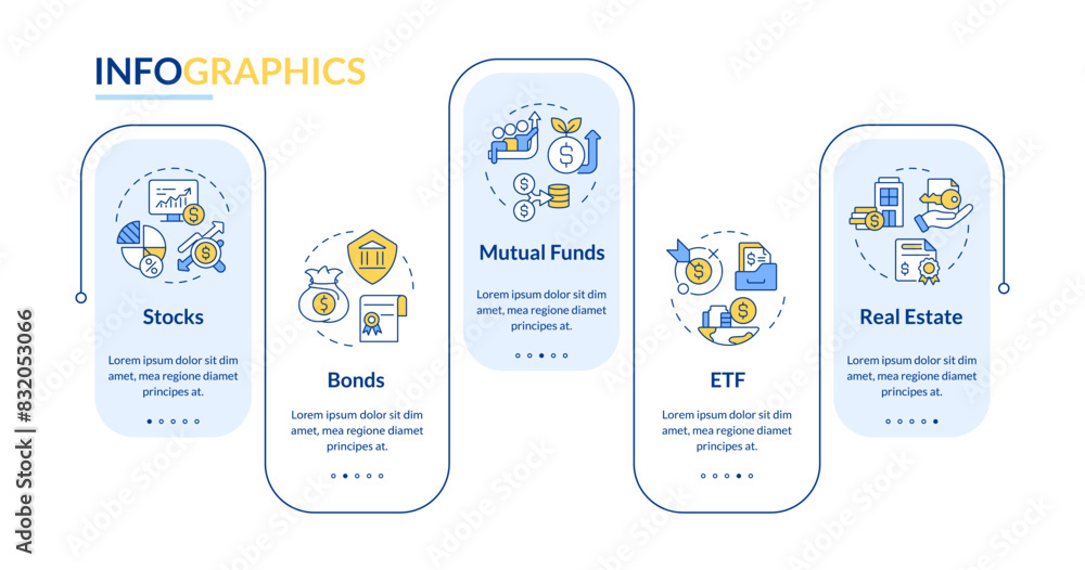 Types of investments rectangle infographic template. Active management ...