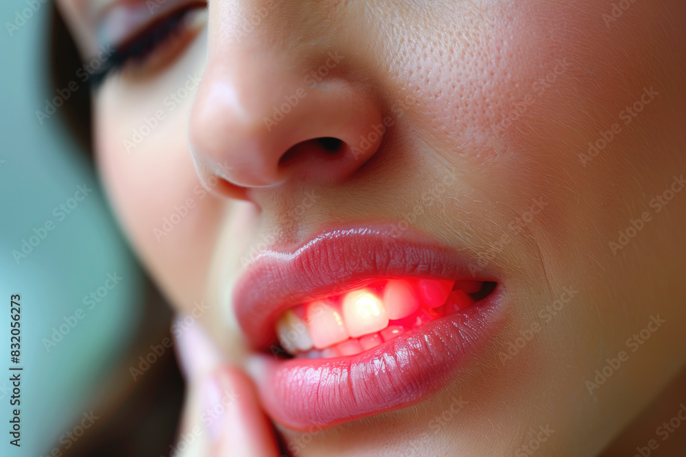 Woman with toothache, periodontal disease in wisdom teeth, gum ...