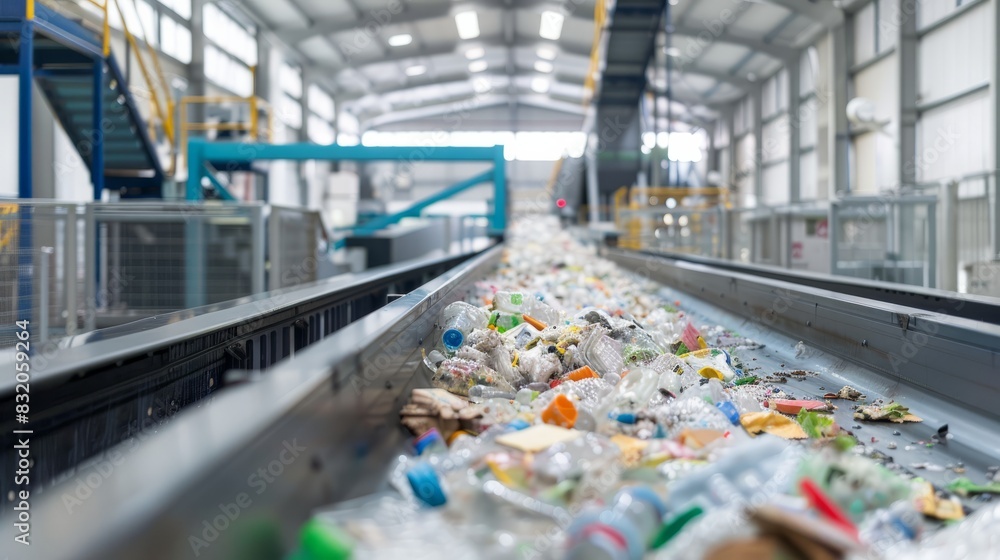 Foto de moving conveyor transporter on Modern waste recycling ...