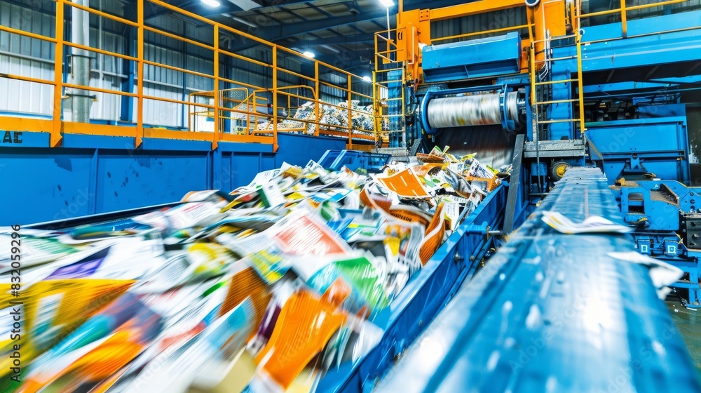 moving conveyor transporter on Modern waste recycling processing plant ...