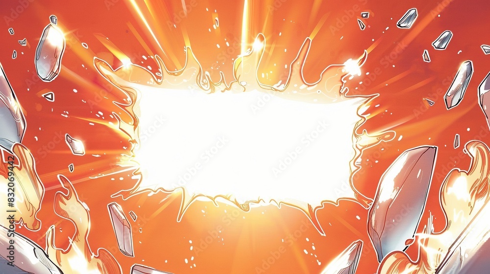 A giant, jagged white hole rips through a vibrant orange background ...