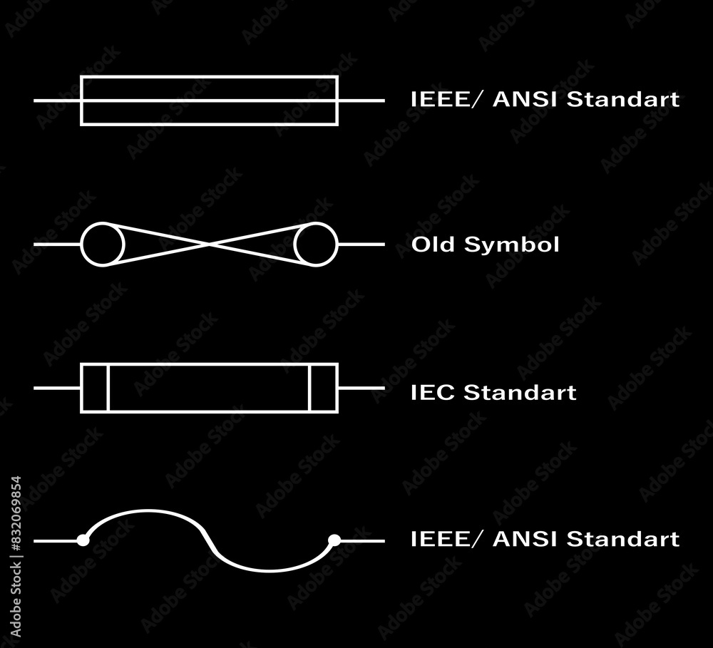 Different symbols of fuse in black and white colours. Stock ...