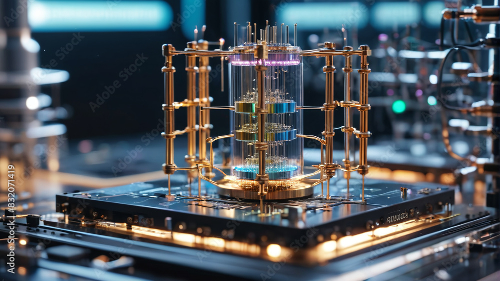 Cutting-edge quantum computing lab with scientists monitoring qubit interactions, breakthroughs ...