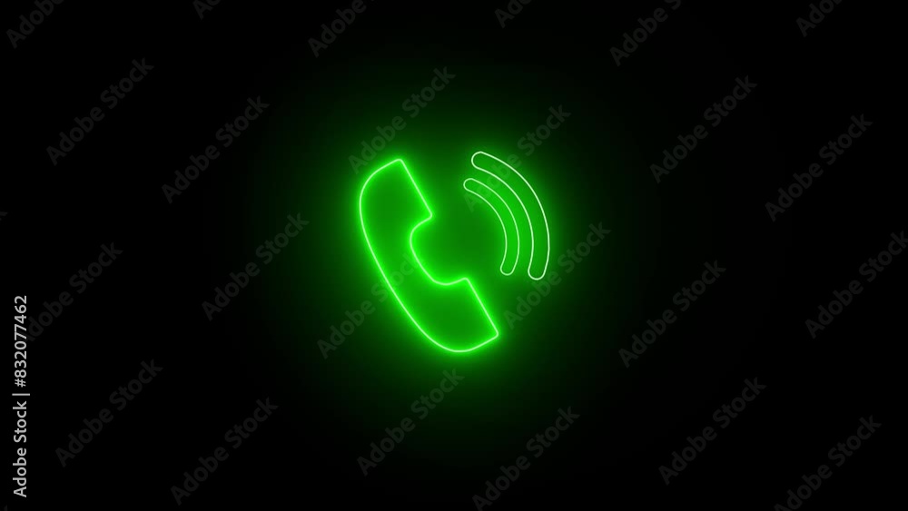 Glowing Telephone icon animation on the black background. neon line ...
