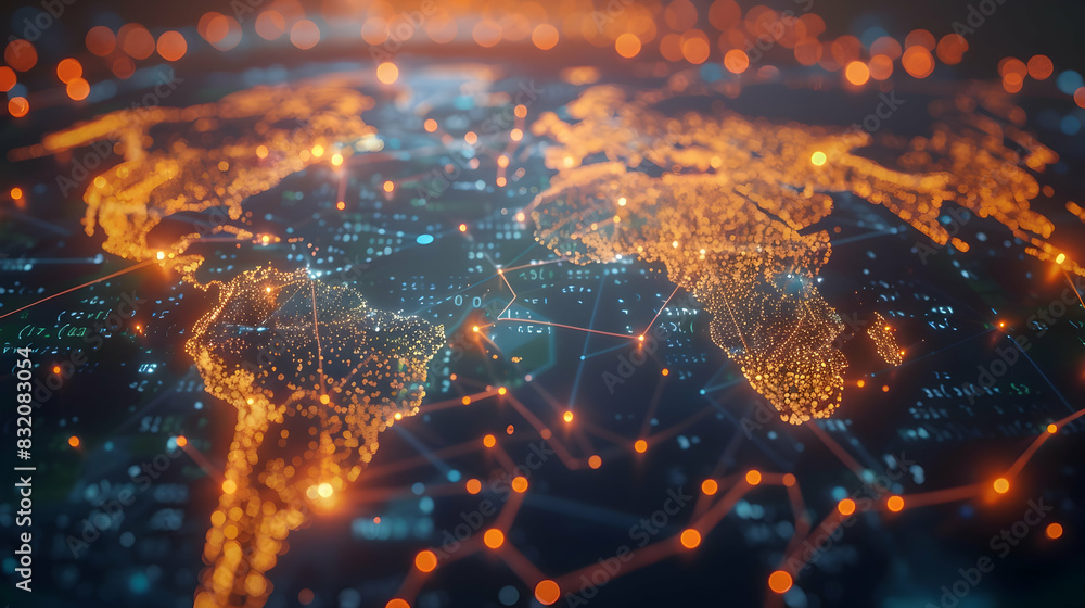 Digital World Map with Network Connections A digital world map with ...