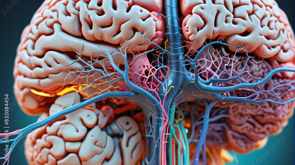 Zoomed-in view of a cross-section of the human brain, revealing the ...
