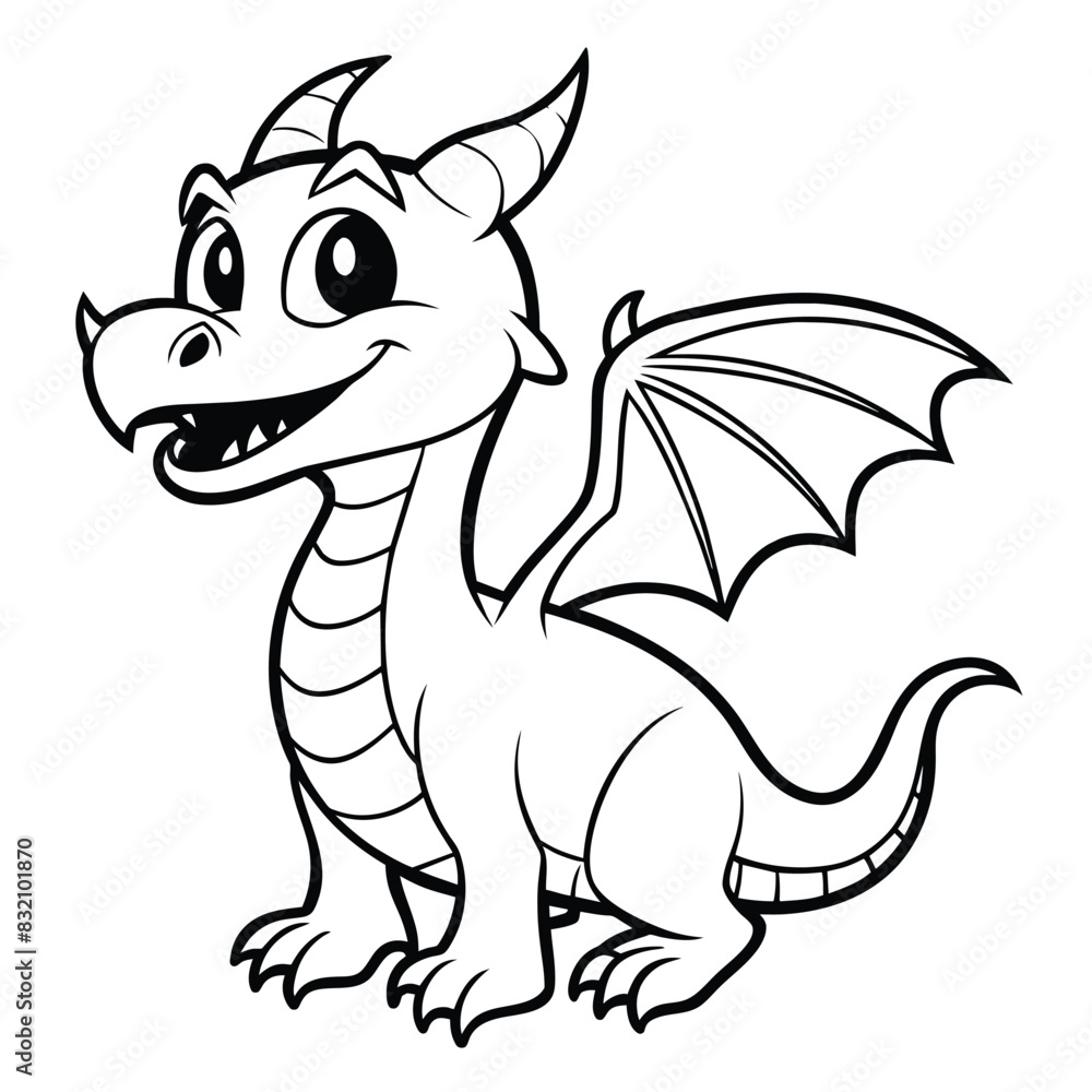 Solid black outline Cartoon dragon outlines for coloring vector vector ...