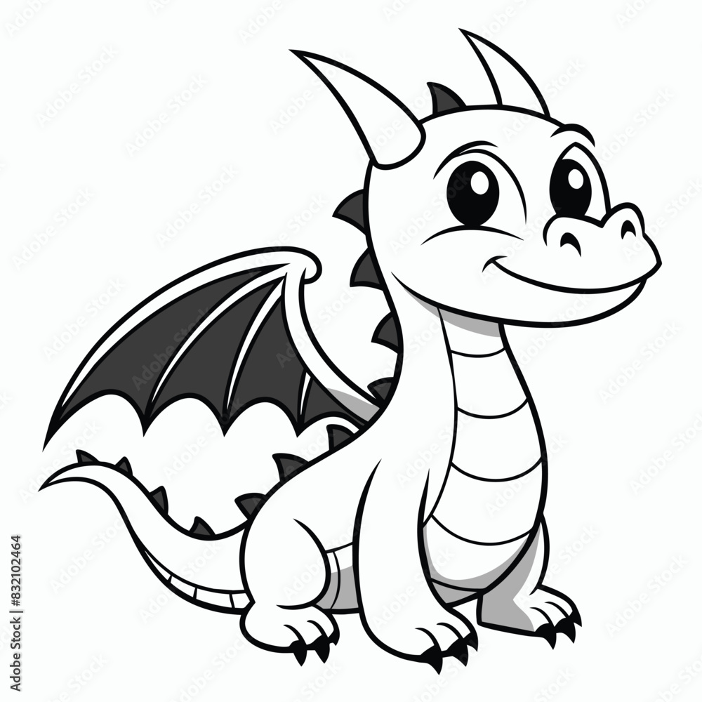 Solid black outline Cartoon dragon outlines for coloring vector Stock ...
