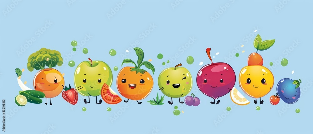 Cartoon character of food with smiling fruits and veggies, perfect for ...