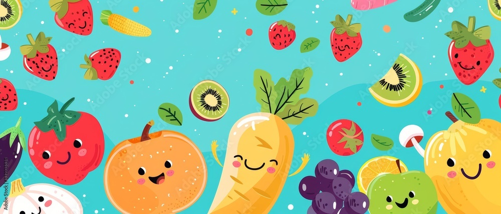 Cartoon character of food with smiling fruits and veggies, perfect for ...