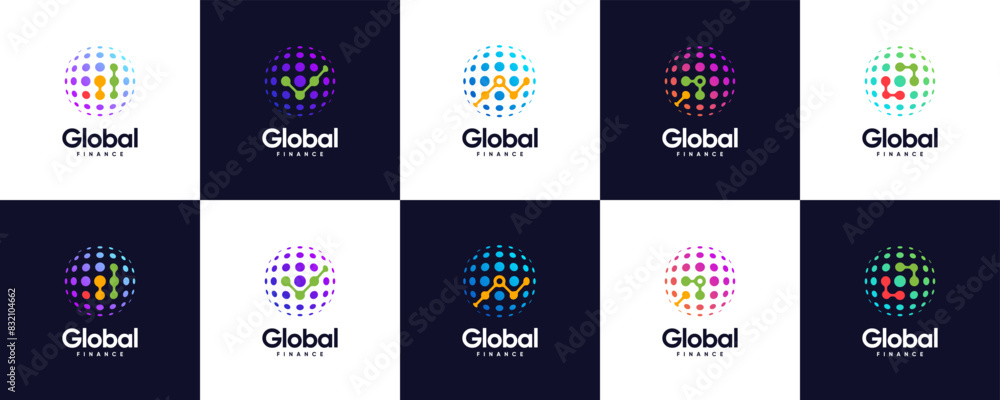global finance logo collection, modern economy, connection strategy ...