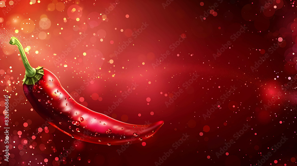Red hot chili pepper on a red background. The pepper is facing left and ...