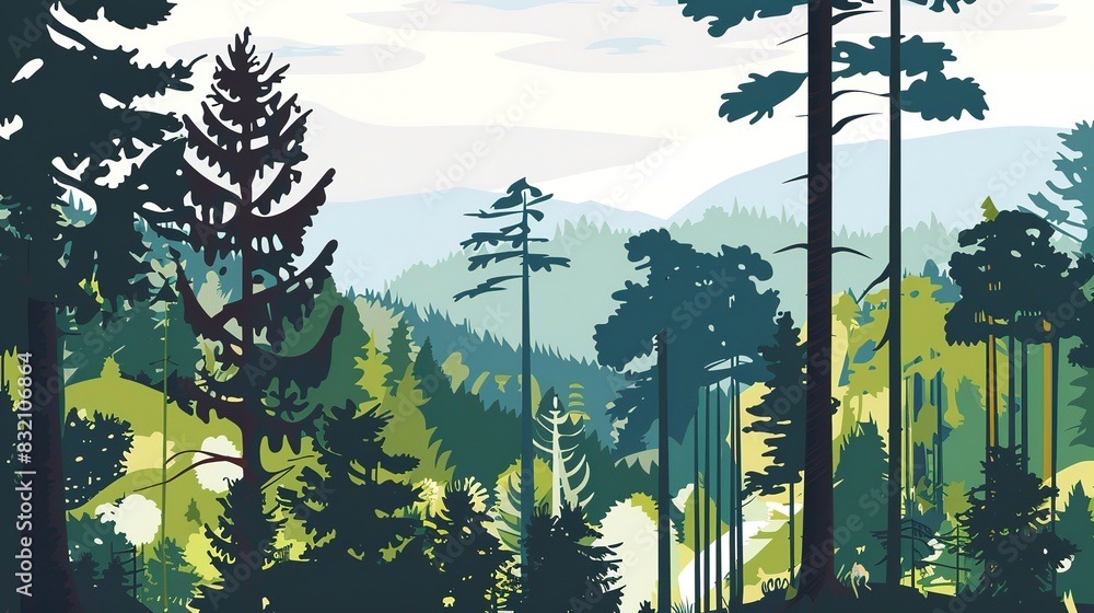 Dense forests in highlands infographic flat design side view ...