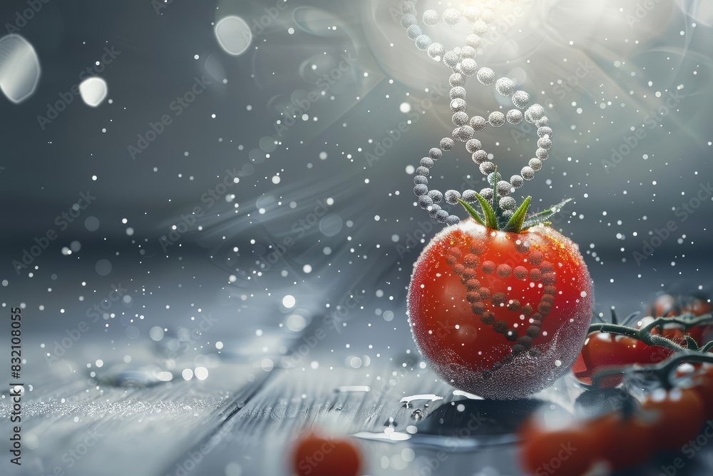 GMO food and genetically modified crops concept with an illustration of ...