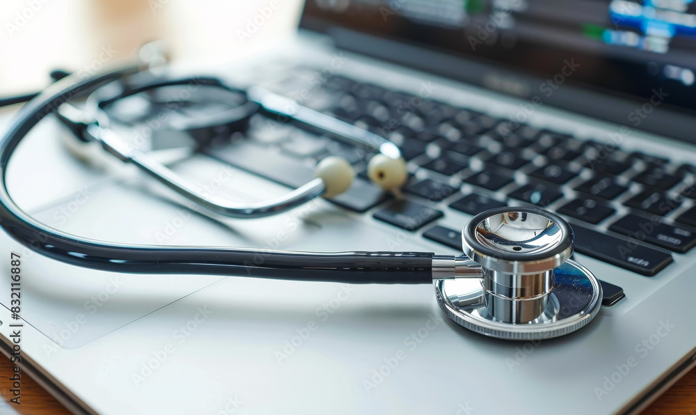 Digital Health Security Concept with Stethoscope on Laptop, Symbolizing ...